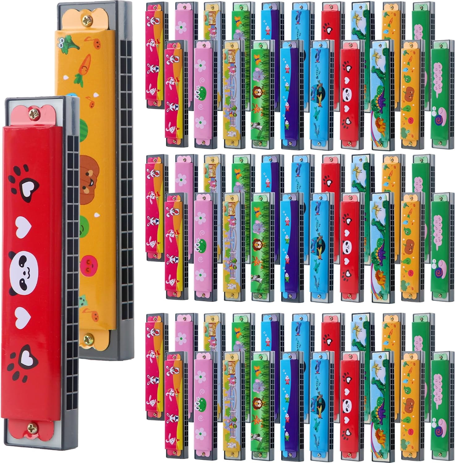 15-Pack 16-Hole Double Row Cartoon Harmonica - Random Colors/Patterns ...