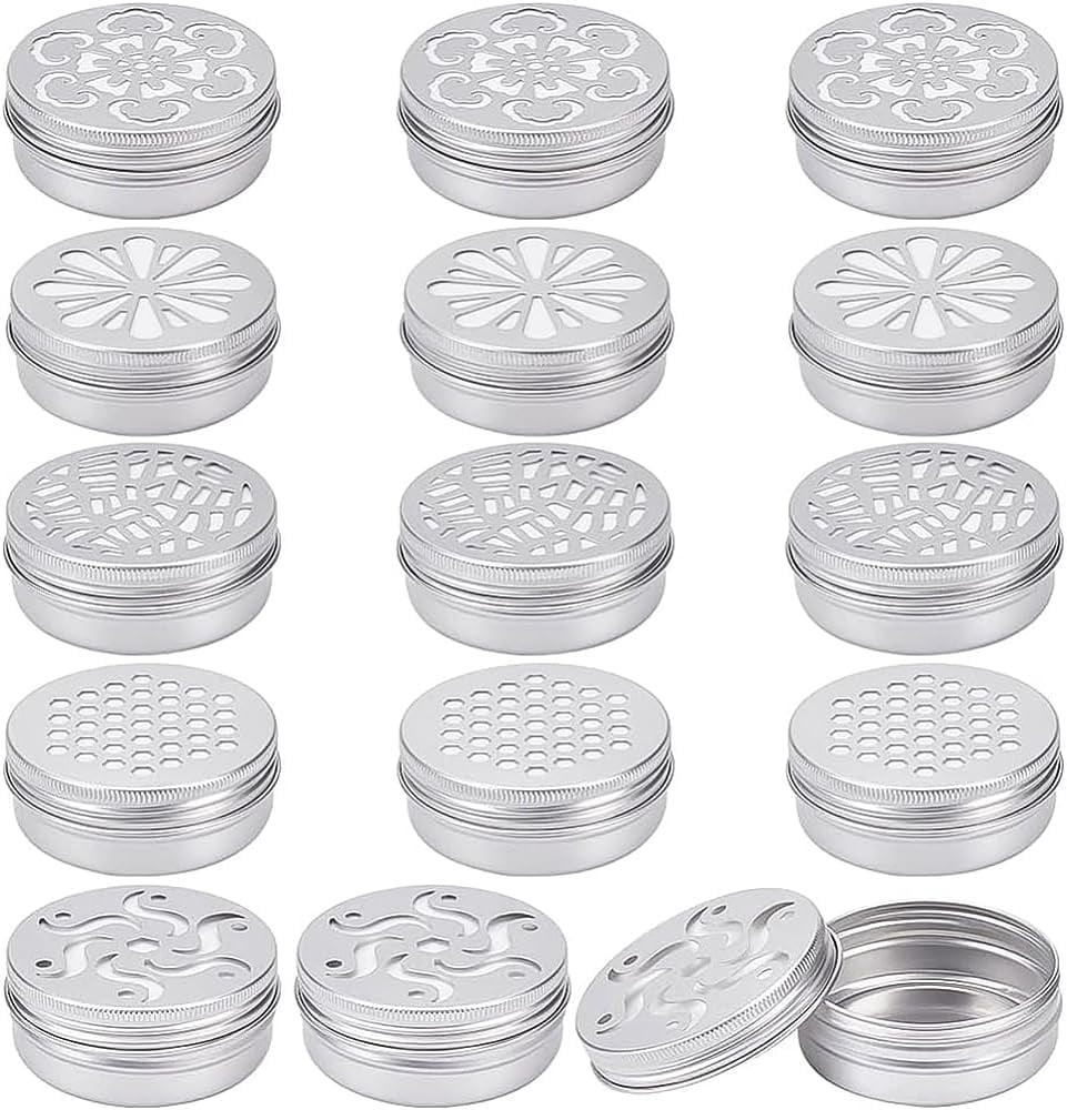 15 Pack 2 oz Aluminium Tins with Hollow Lid 5 Style Refillable Screw ...