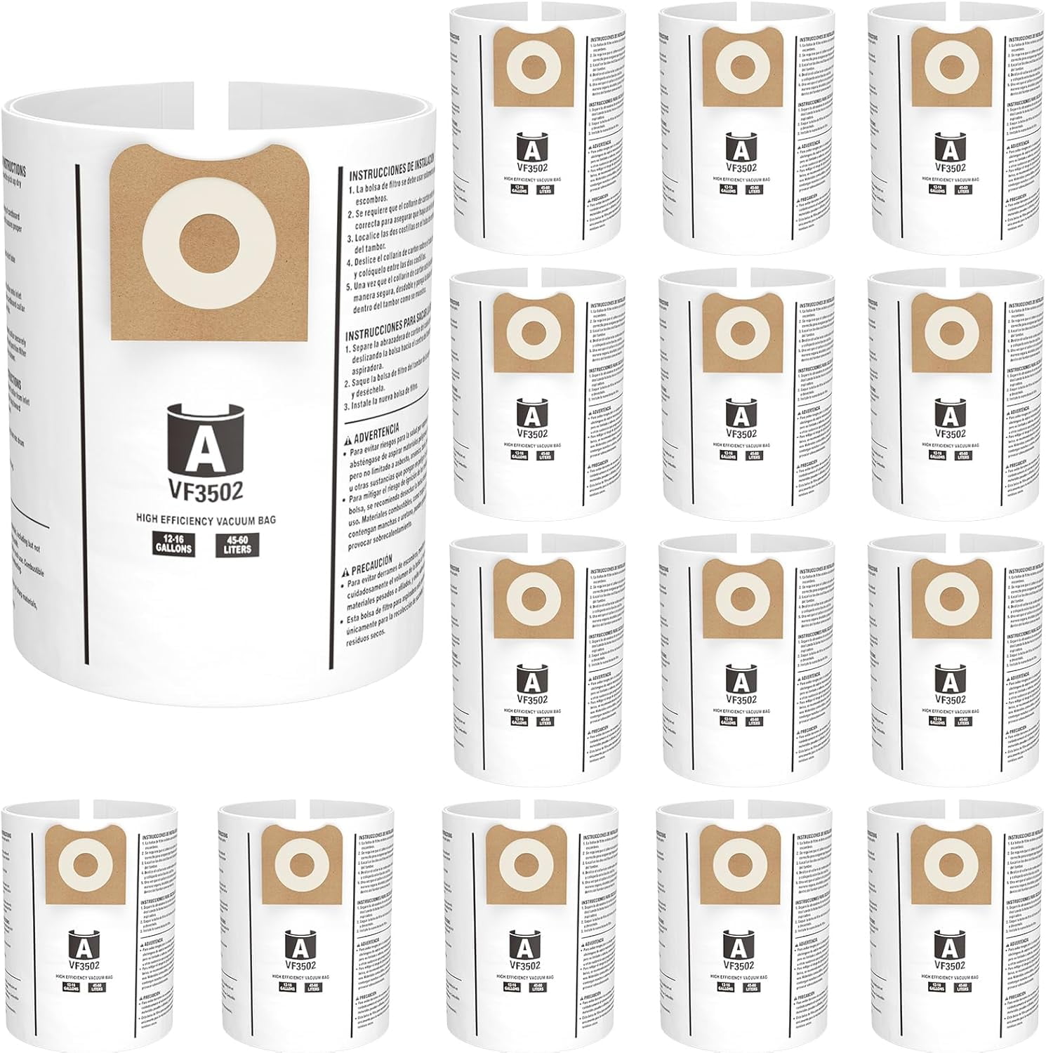 15 Pack 23743 VF3502 Vacuum Bags Compatible with Ridgid 12 to 16 Gallon ...