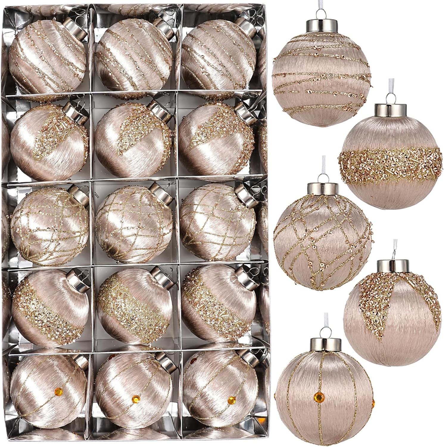 15 Pack 3.15" Fancy Christmas Tree Ornaments Set Large Christmas ...