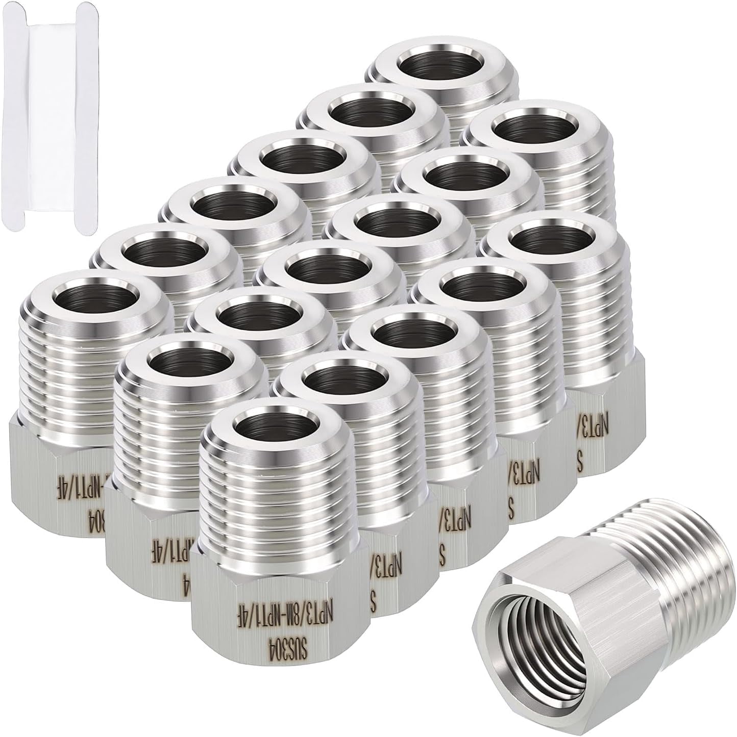 15 Pack 304 Stainless Steel Male to FeMale Adapter, 3/8" NPT x 1/4" Hex ...