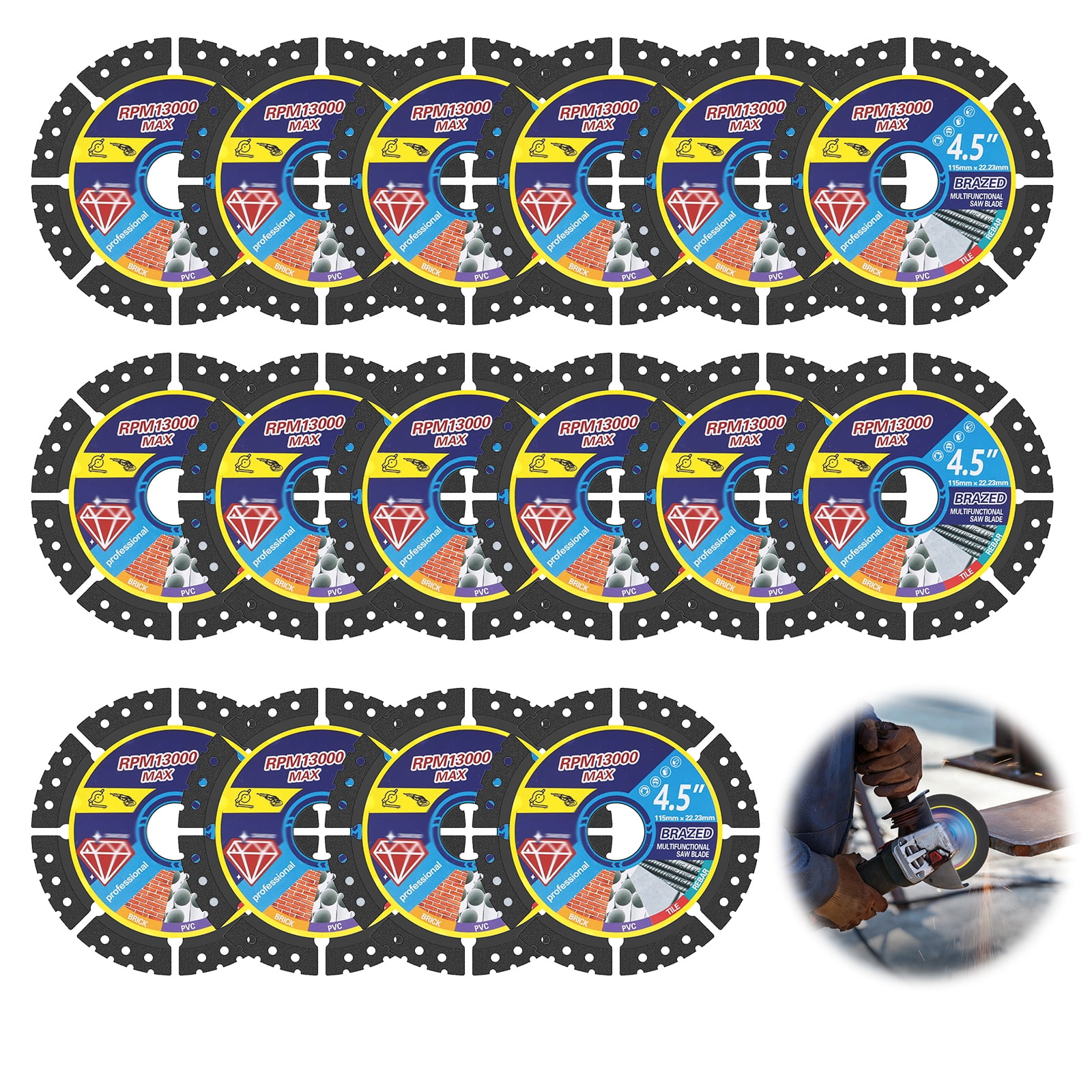 15 Pack 4.5" Diamond Multi-Purpose Saw Blades Diamond Blade for Angle ...