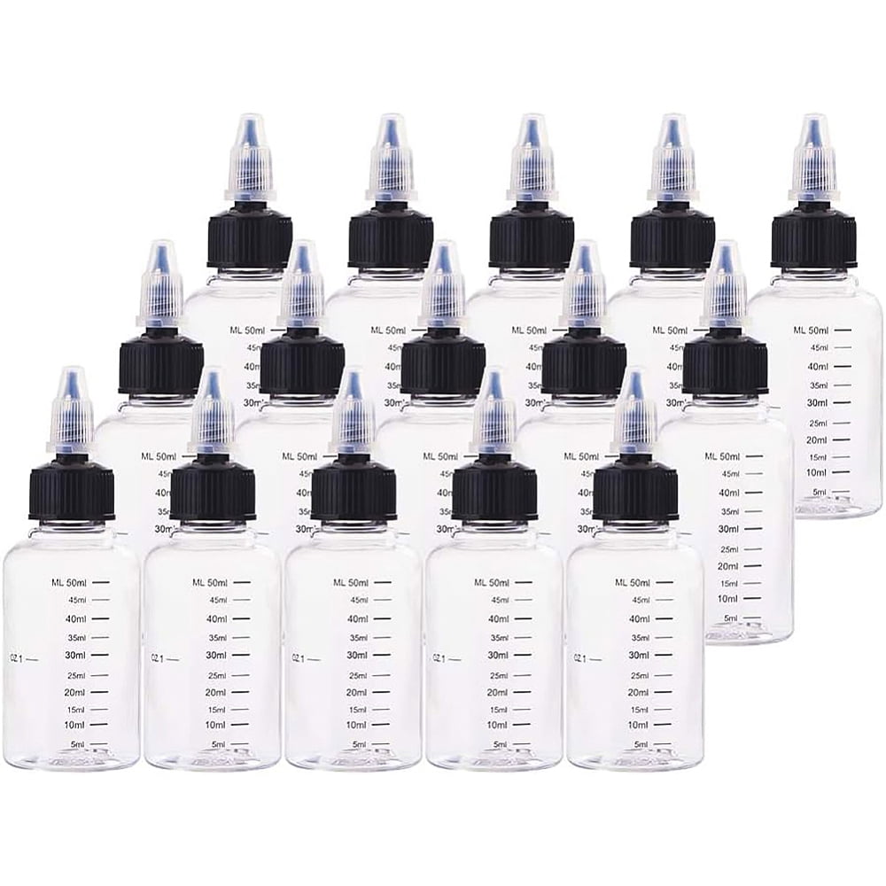 15 Pack 50ml Transparent Plastic Dispensing Bottle with Twist Cap and ...