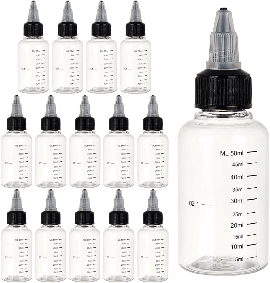 15 Pack 50ml Transparent Plastic Dispensing Bottle with Twist Cap and ...