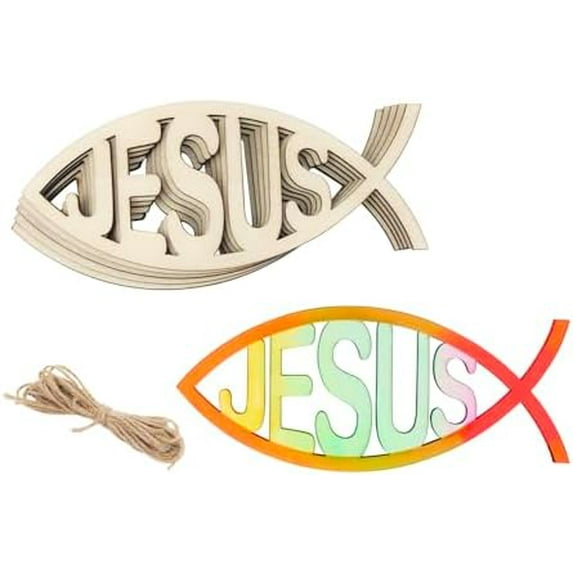 15 Pack 6 Inch Wood Jesus Fish Christianity Symbol Cutouts Unfinished ...