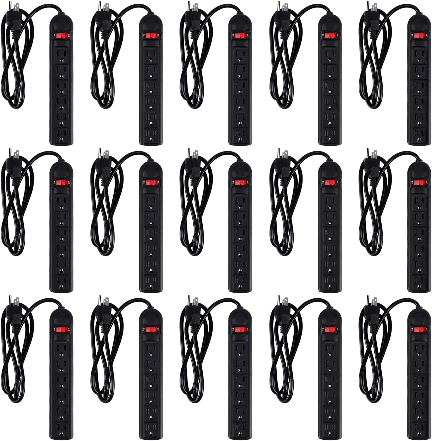 15 Pack 6 Outlet Power Strip Surge Protector Flat Plug Surge Protector ...