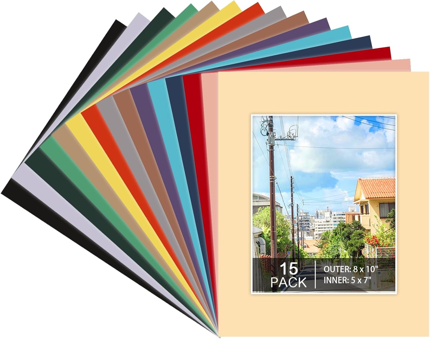 15 Pack 8x10 Picture Mats, Mixed Colors Frame Mattes for 5x7 Pictures ...