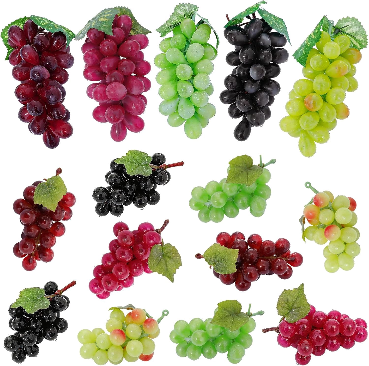 15 Pack Assorted Artificial Grapes Fake Fruit Bunches with Frosted ...