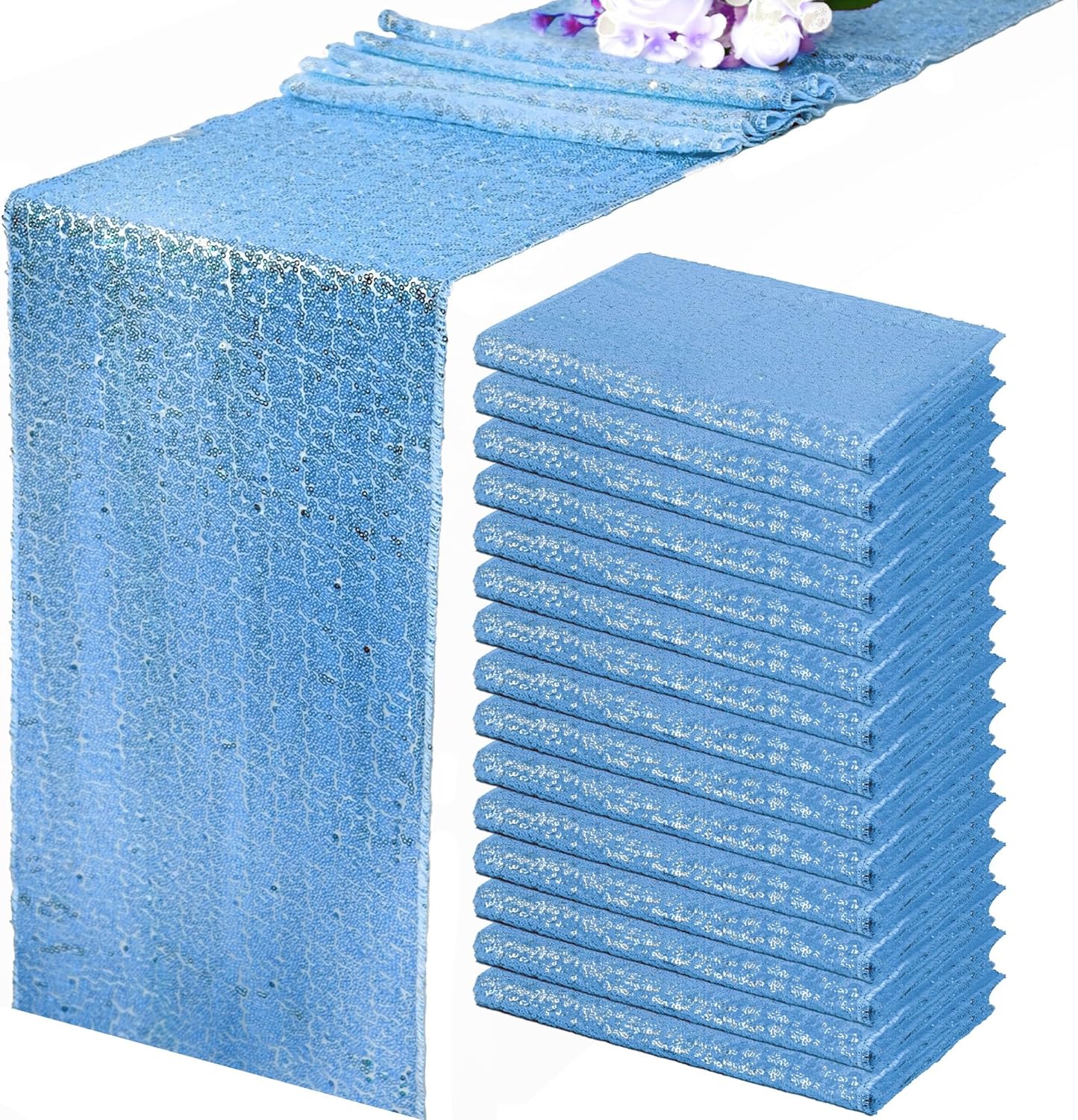 15 Pack Baby Blue Table Runner 12" x 72" Sequin Table Runner Sparkly ...