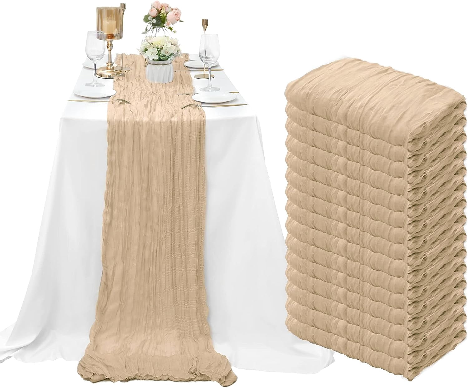 15 Pack Beige Cheesecloth Table Runner 10Ft Gauze Cheese Cloth 35x120 ...