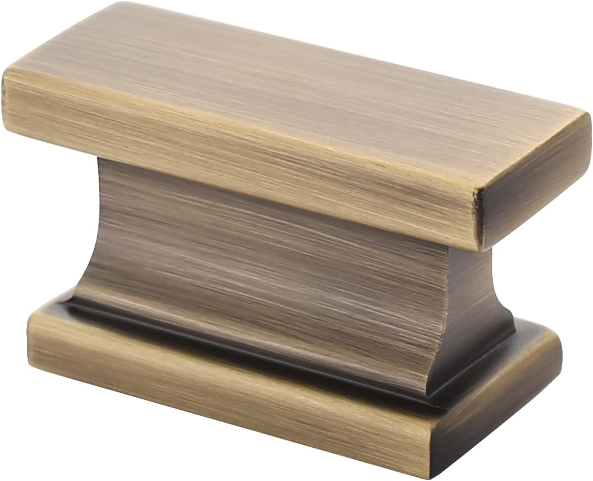 15 Pack Brushed Antique Brass Cabinet Knobs, 1.46 Inch (37mm) Rectangle ...