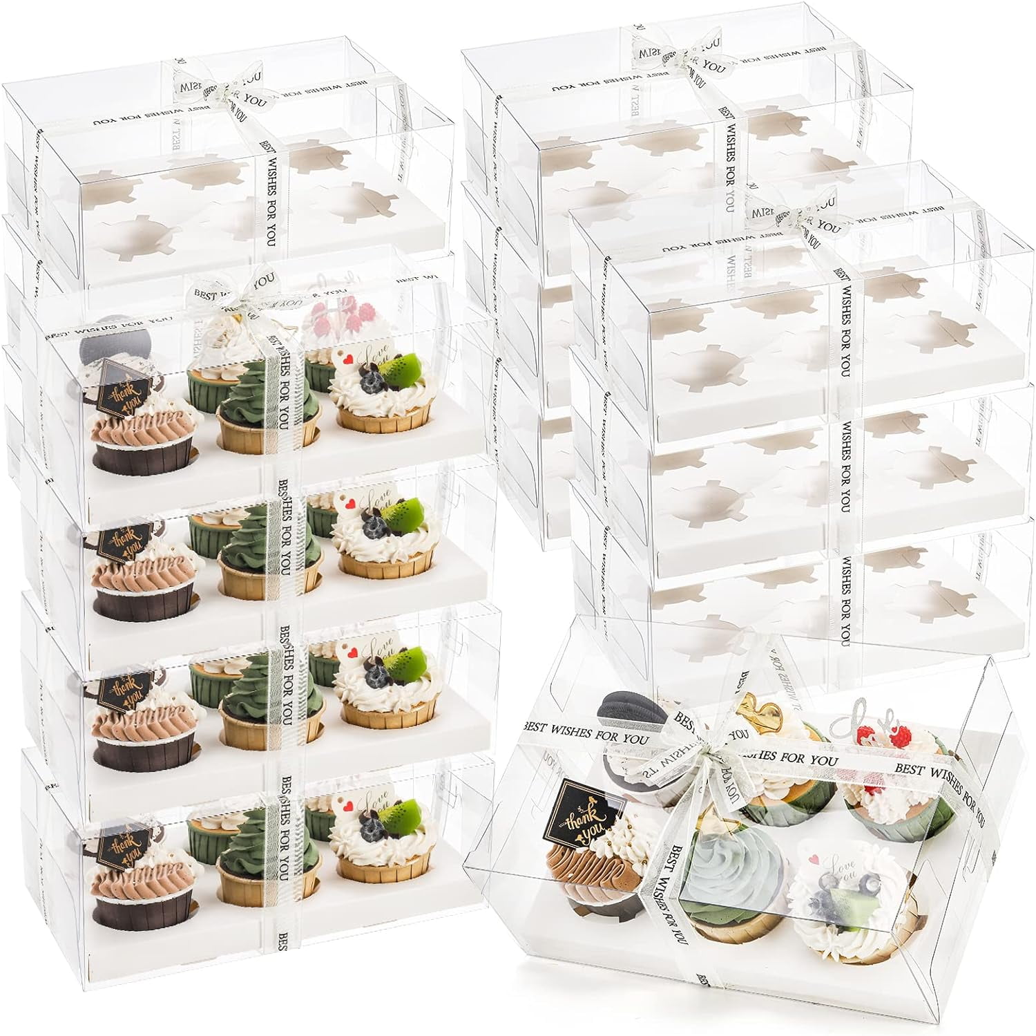 15 Pack Clear Cupcake Boxes, 6 Count Cupcake Containers with Gift ...