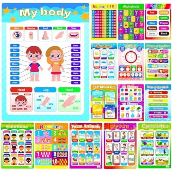15 Pack Educational Posters for Toddler and Preschool Kids Classroom ...