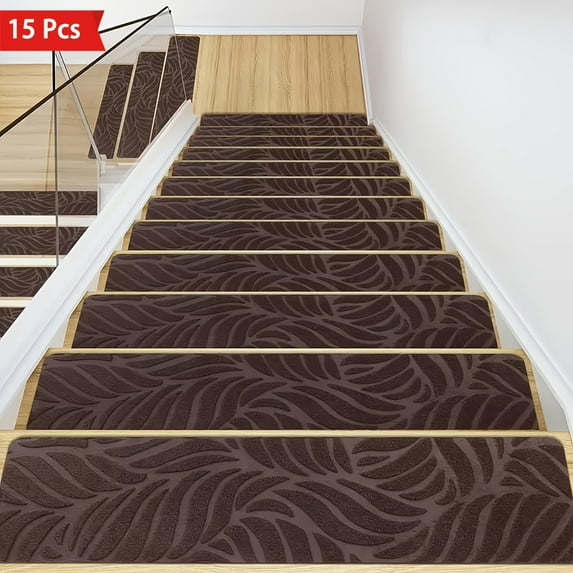 15-Pack Embossed Leaf Non-Slip Stair Mats - Self-Adhesive Reusable ...