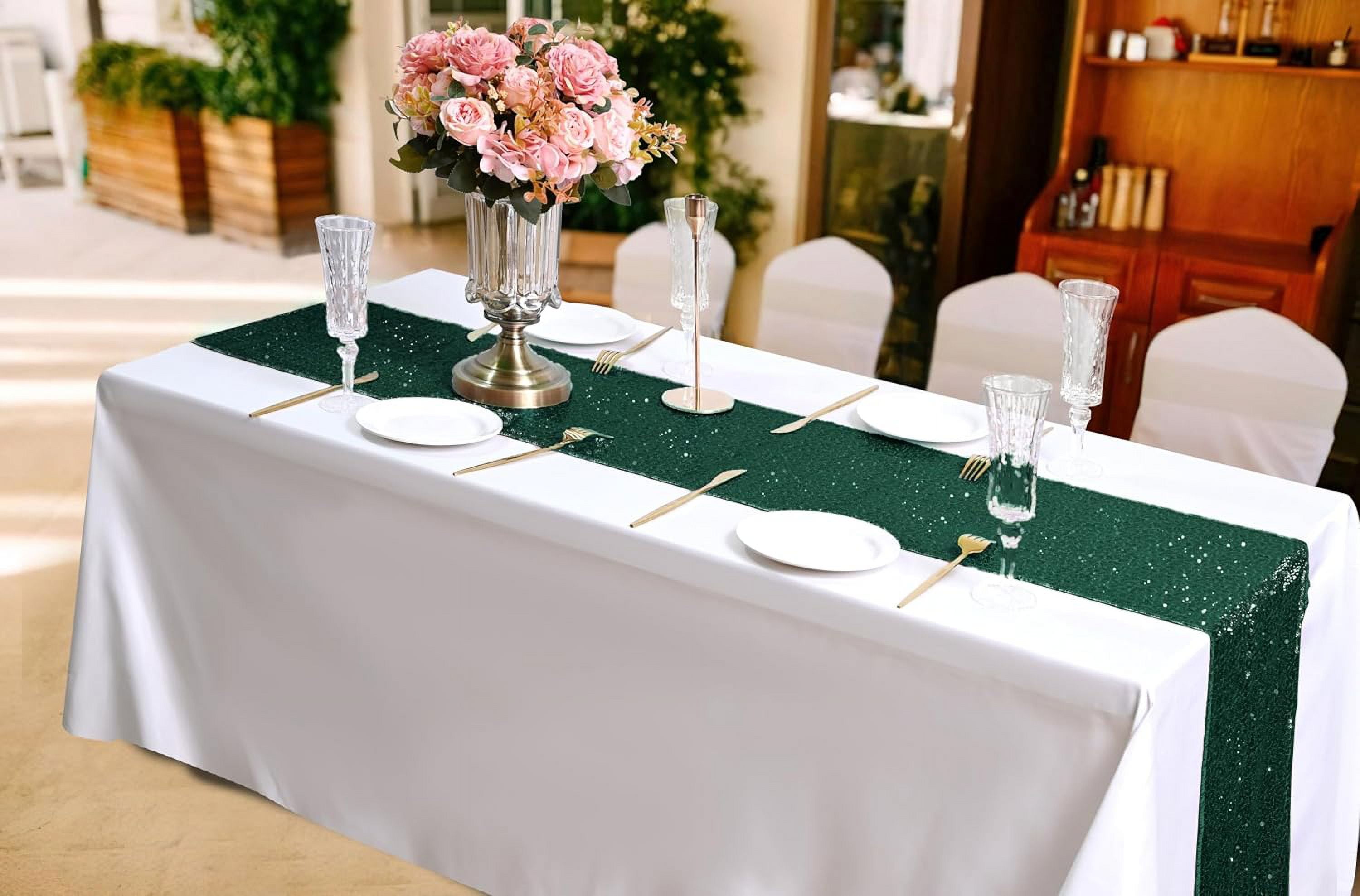 15 Pack Emerald Green Table Runner - Sparkly Metallic Sequin Coffee ...