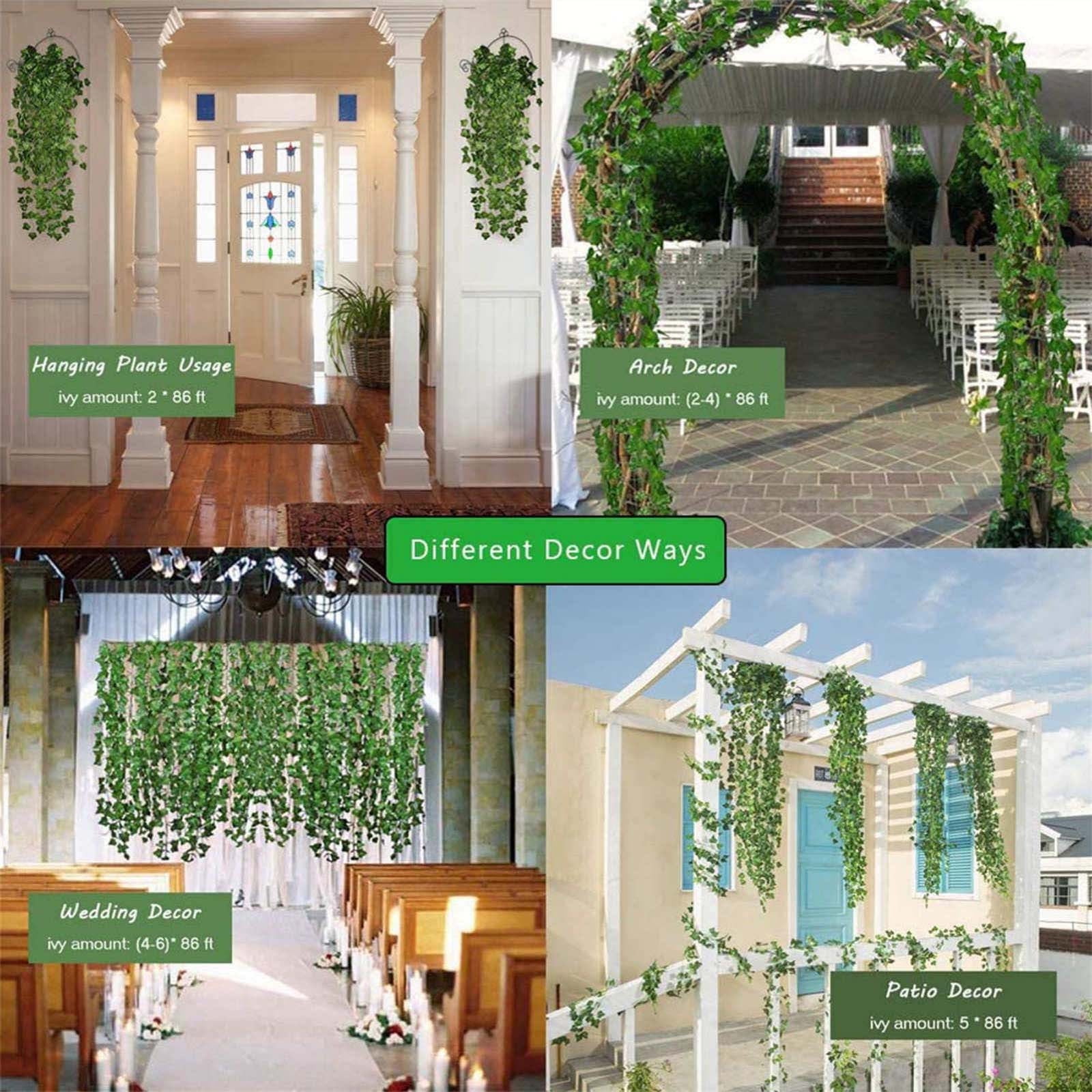 15 Pack Faux Greenery Garland, 7.2 FT Artificial Ivy Leaves Hanging Vine for Wedding, Garden ...