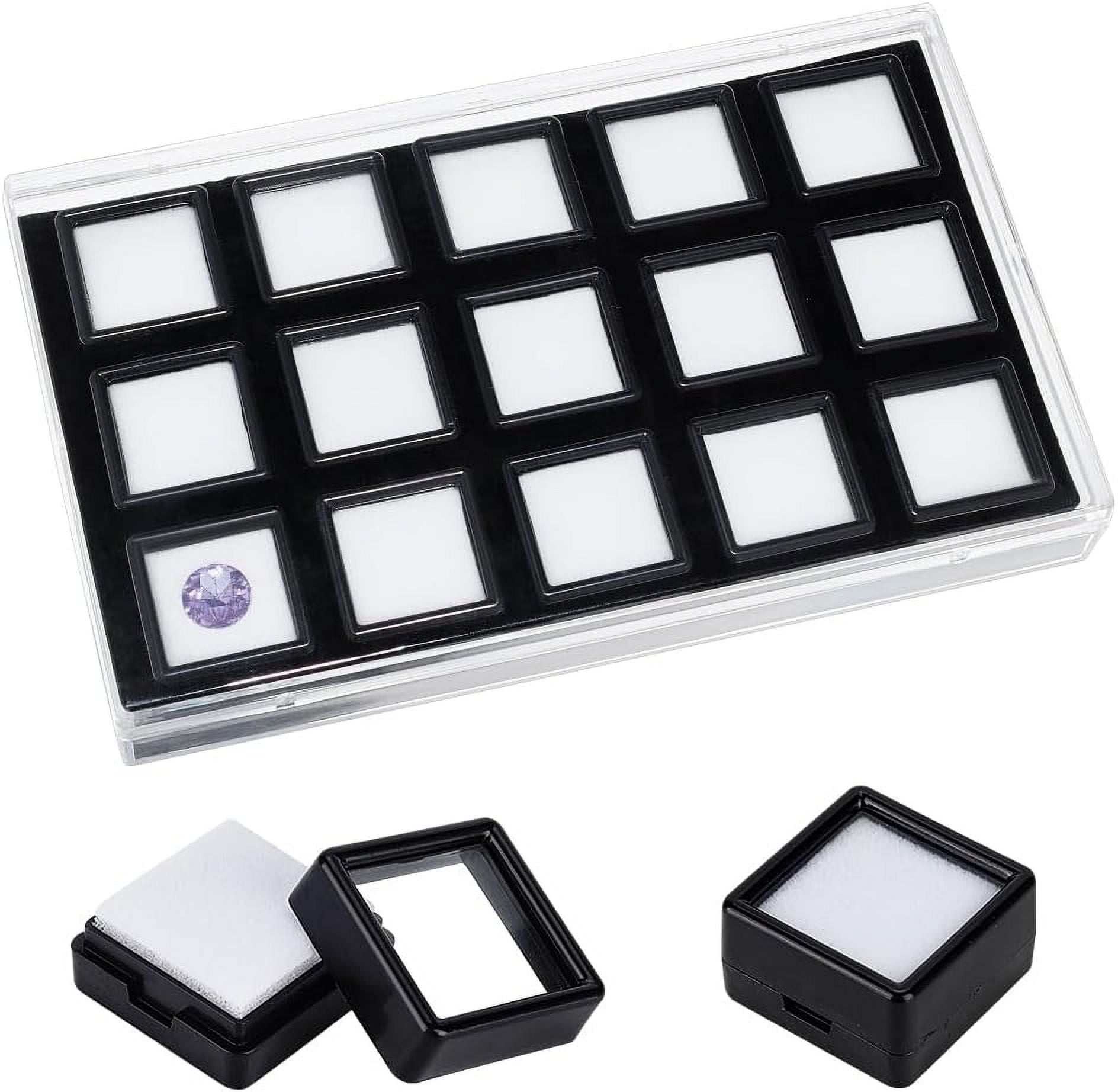 15 Pack Gemstone Display Box 1.1x1.1x0.65inch Black Diamond Display ...
