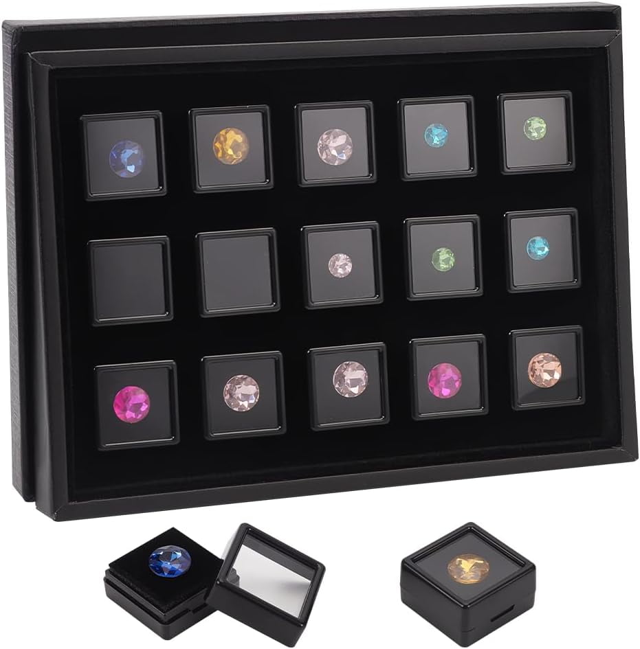 15 Pack Gemstone Display Box Black Diamond Display Case Jewelry Box ...