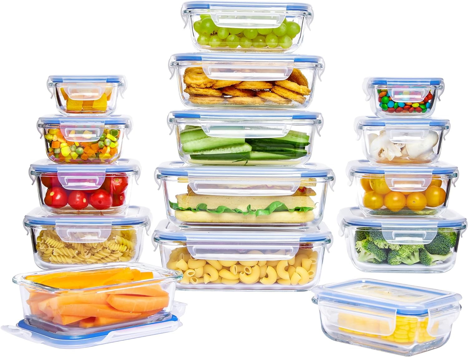 15 Pack Glass Food Storage Containers with Lids, Glass Meal Prep ...