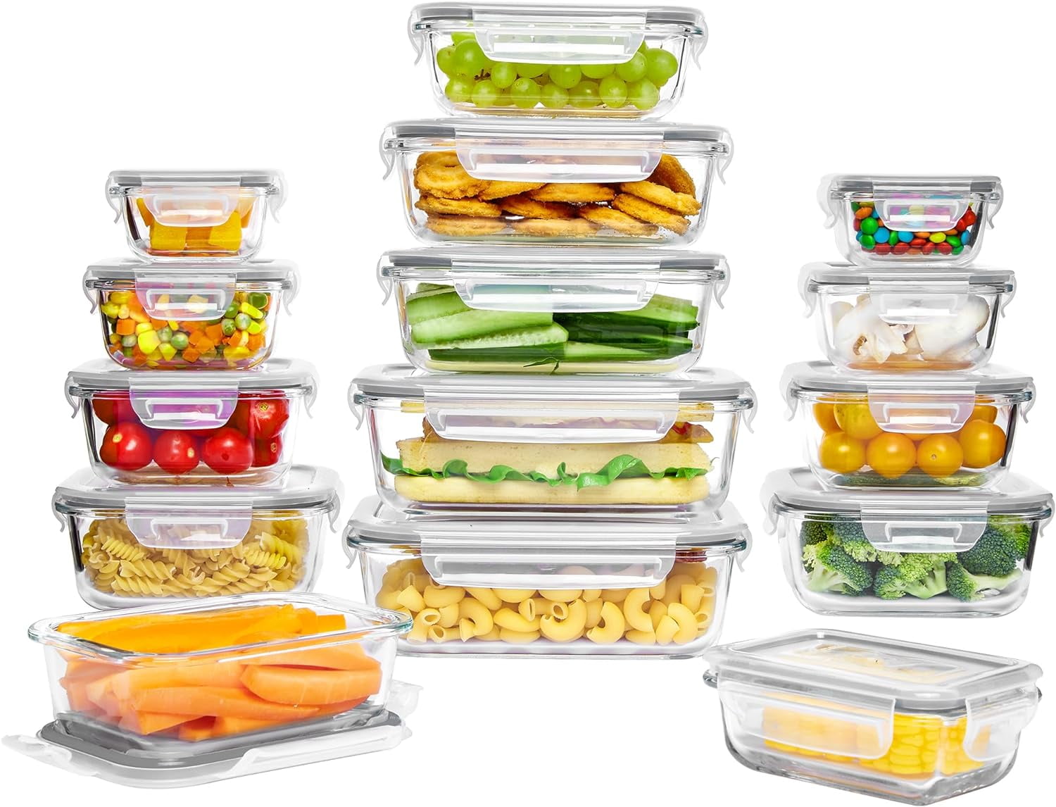 15 Pack Glass Food Storage Containers with Lids, Glass Meal Prep ...