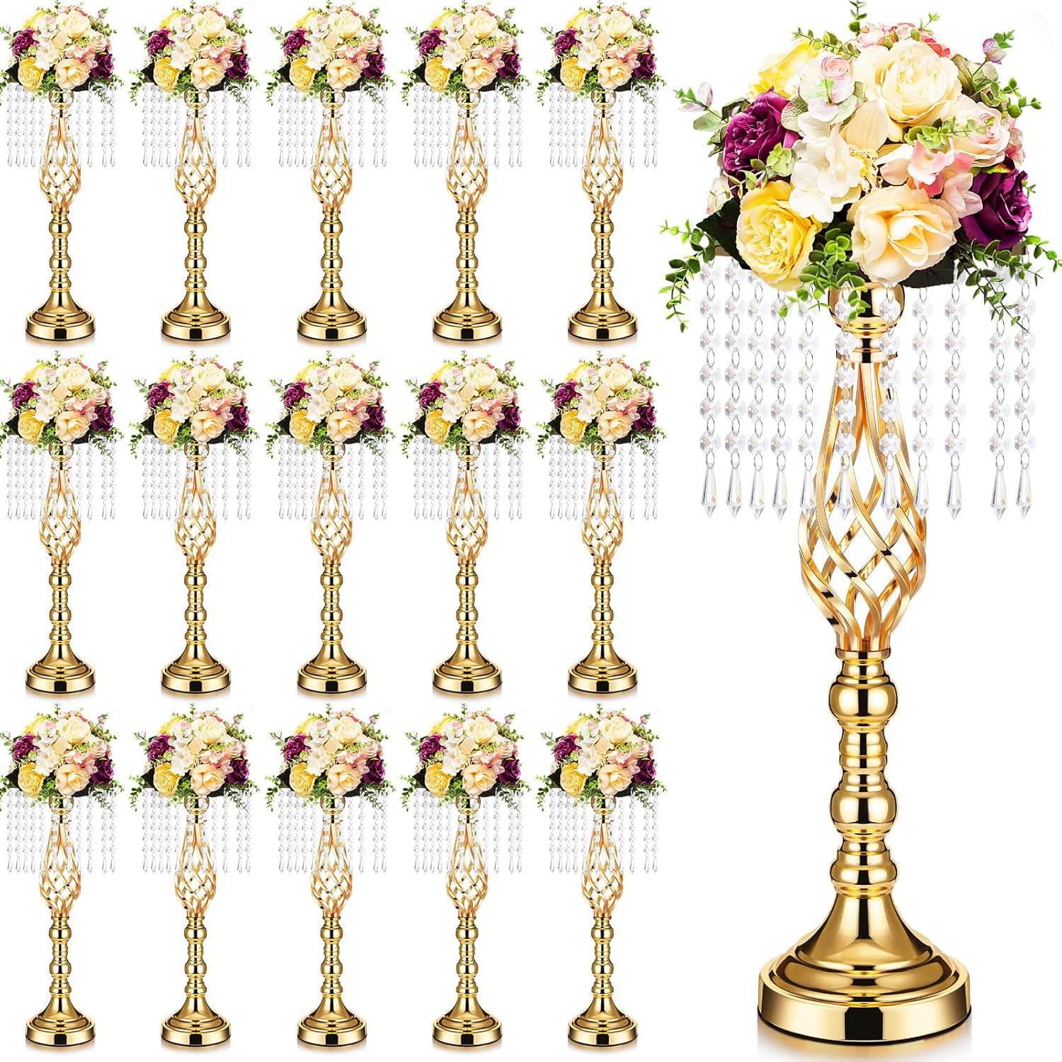 15 Pack Gold Wedding Centerpieces for Table Gold Crystal Flower Stand ...