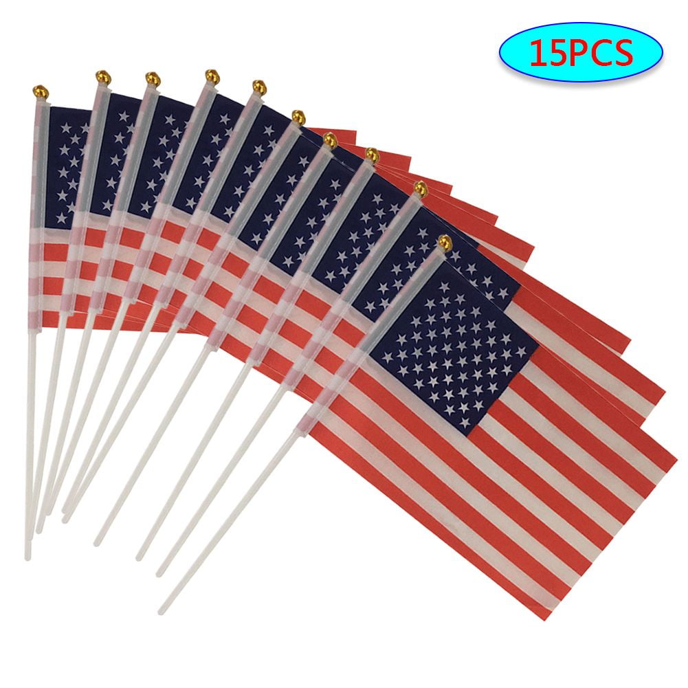 15 Pack Hand Held Small Mini Flag USA US Flag American Flag Stick Flag ...