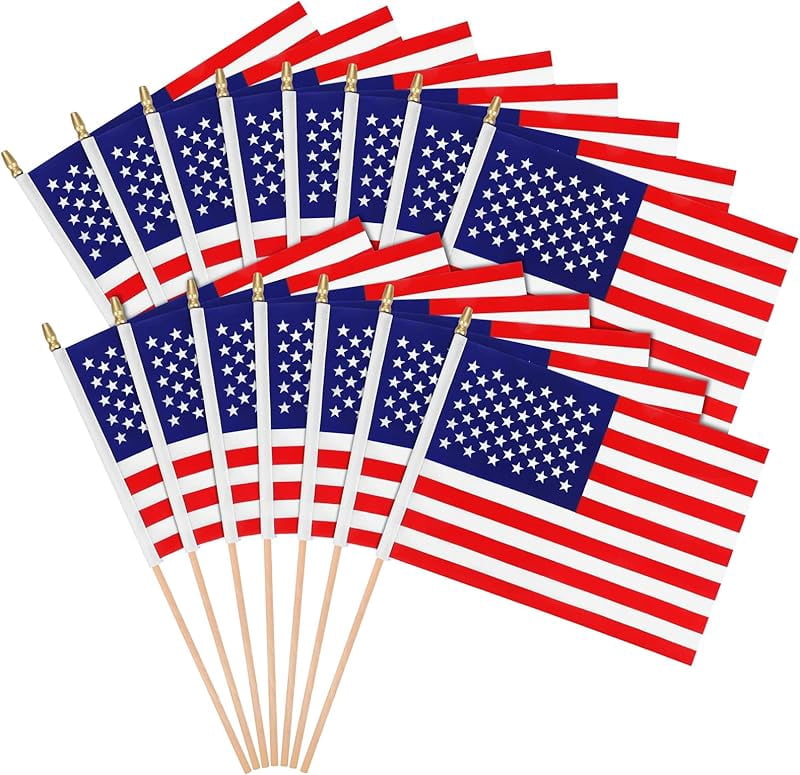 15 Pack Handheld American Stick Flags with Spear Top Great 8 x 12 Inch ...