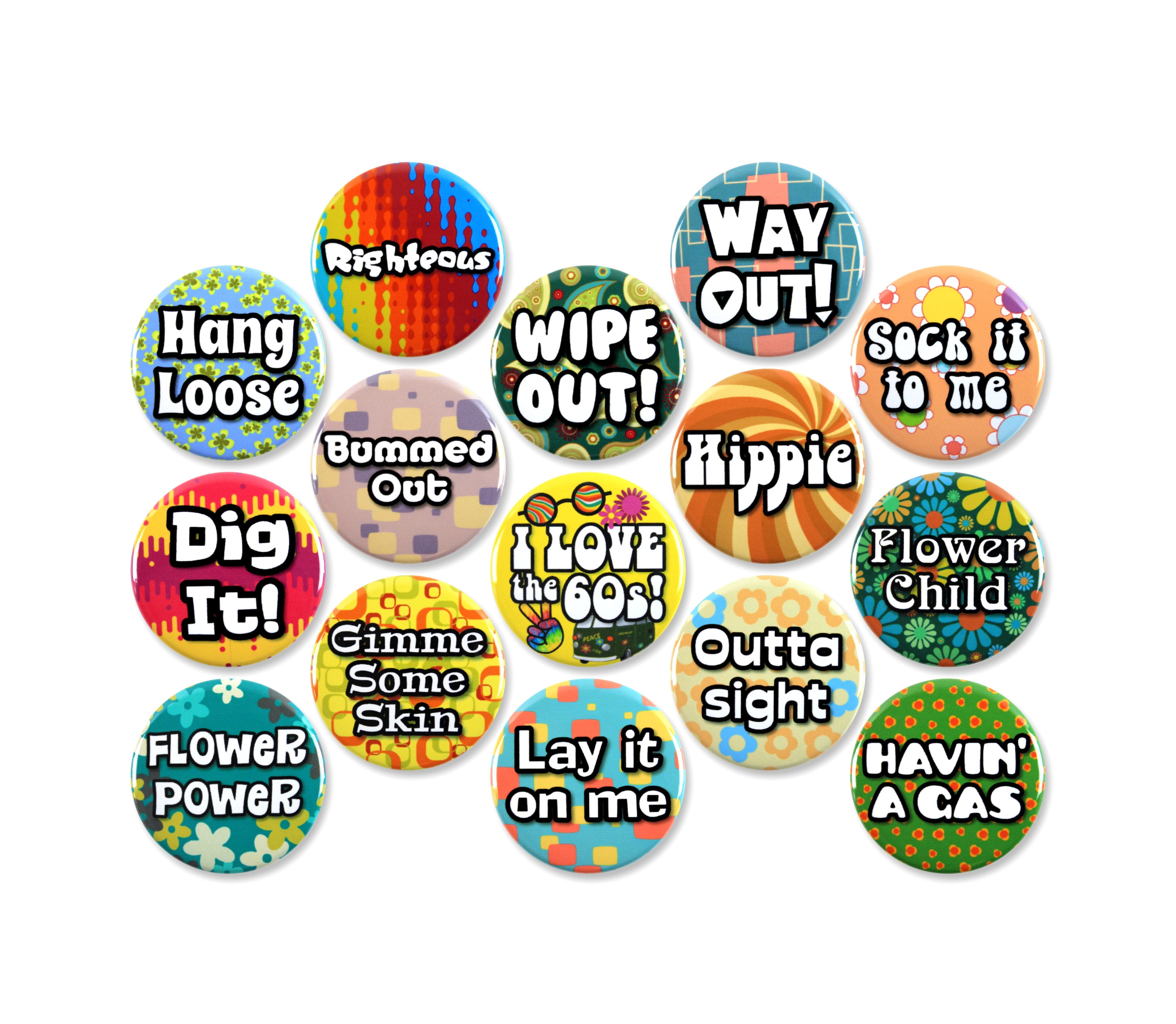15 Pack - I Love The 60's Retro Slang Pinback Buttons - 1.5 Inch ...