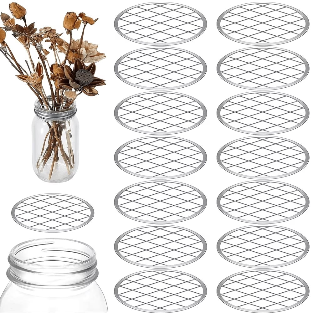 15-Pack Mason Jar Flower Frog Lids, 86mm Tin Grid Inserts for Wide ...