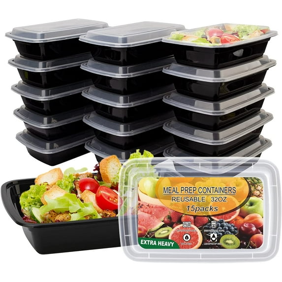 15 Pack- Meal Prep Containers 32oz, Plastic Food Prep Containers ...