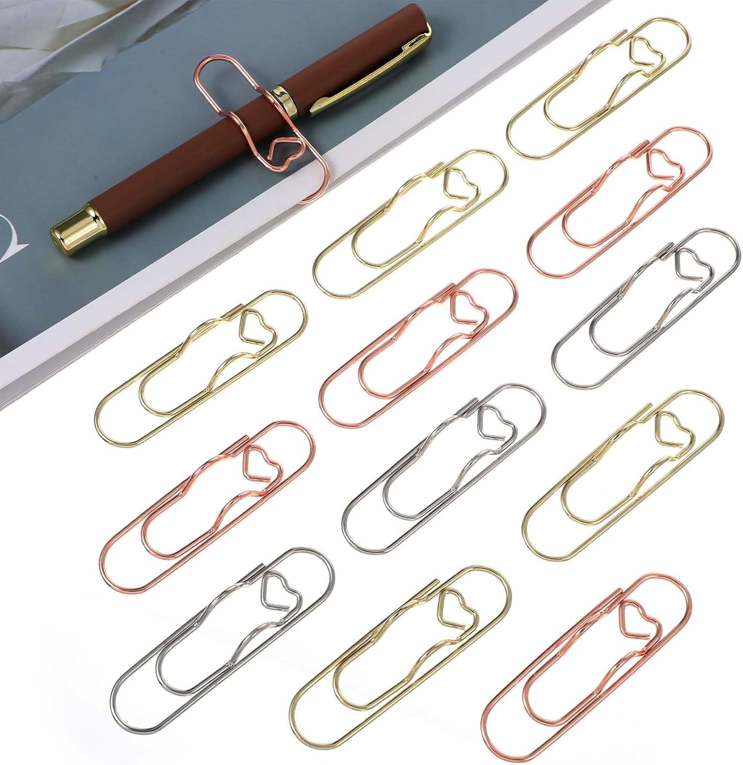 15 Pack Metal Pen Clips for Notebook, Paper Clip Pen Holder ...