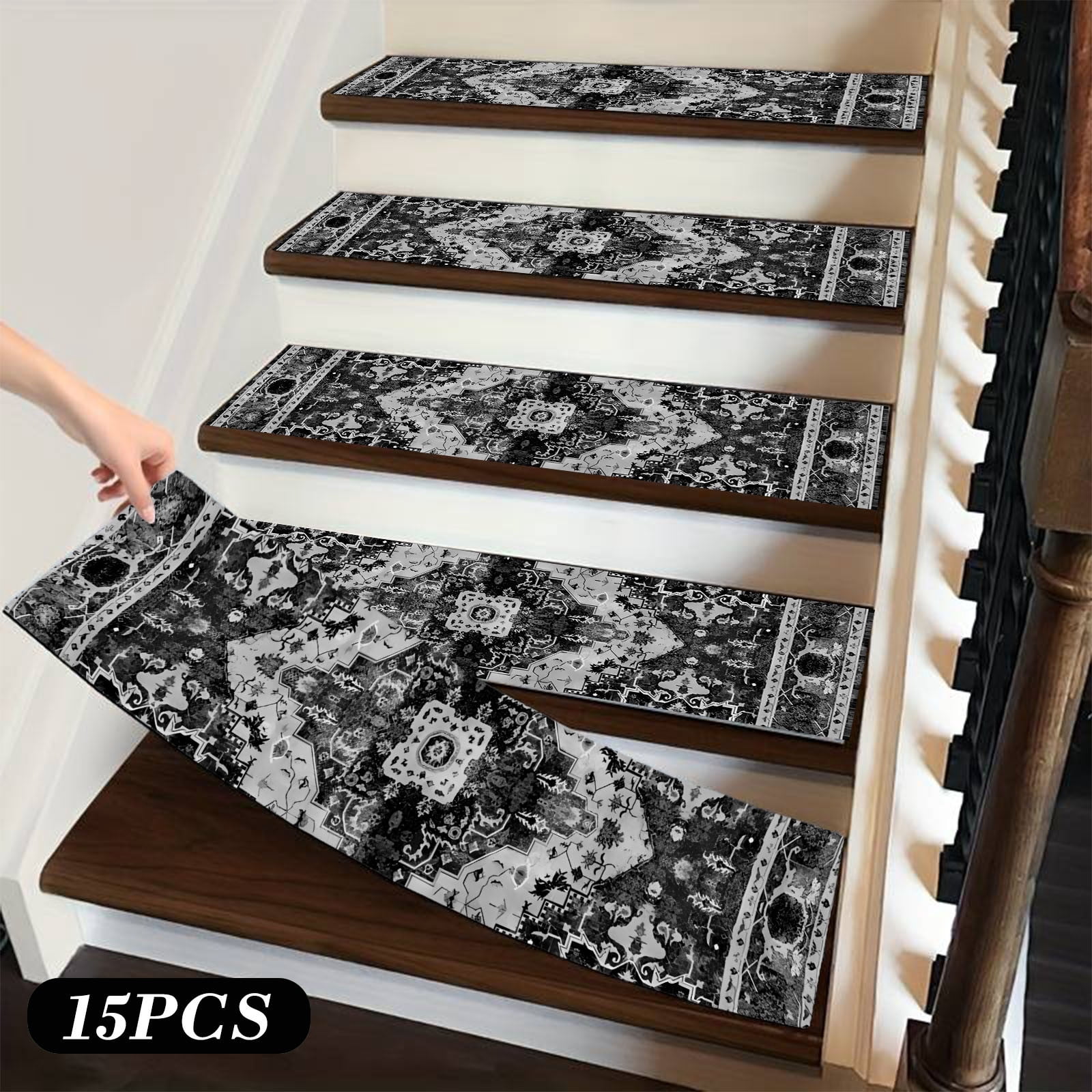15-Pack Non-Slip Carpet Stair Treads Self-Adhesive Cut-to-Fit Indoor ...