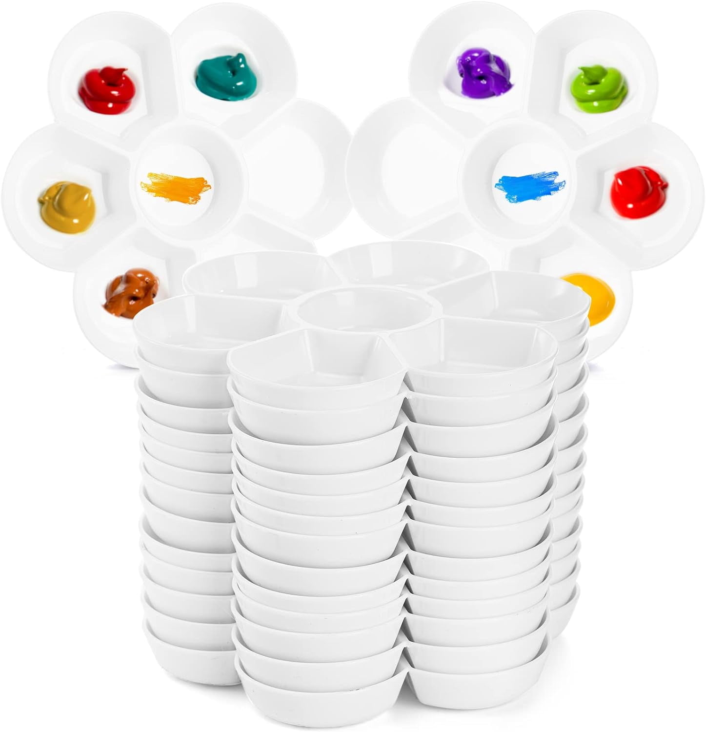 15 Pack Paint Tray Palettes with 7 Wells, White Plastic Paint Mixing ...