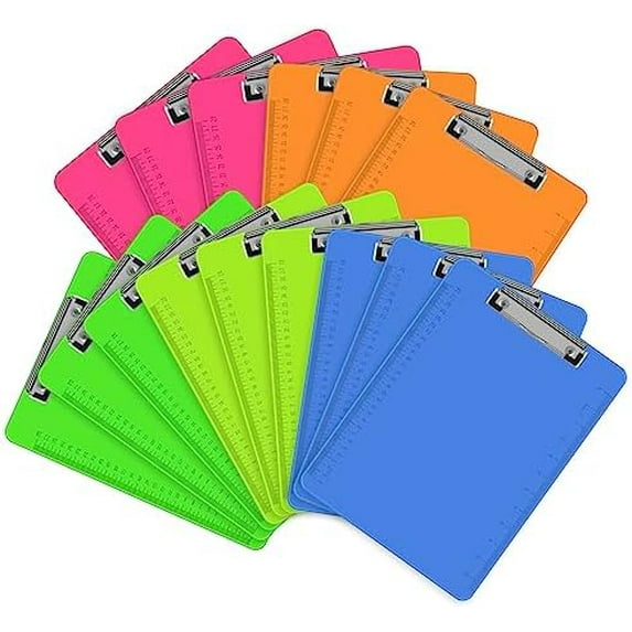 15 Pack Plastic Clipboards, Assorted Color, Low Profile, Standard A4 ...