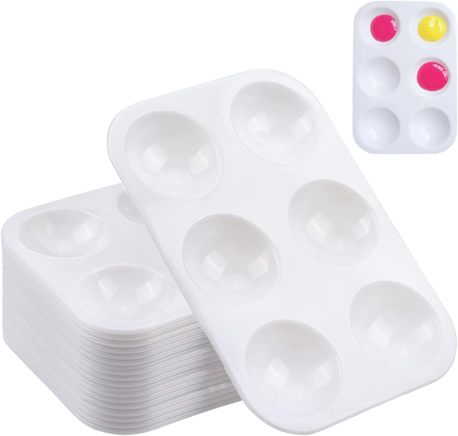 15 Pack Plastic Paint Palettes, 6 Well Rectangular Watercolor Palette ...