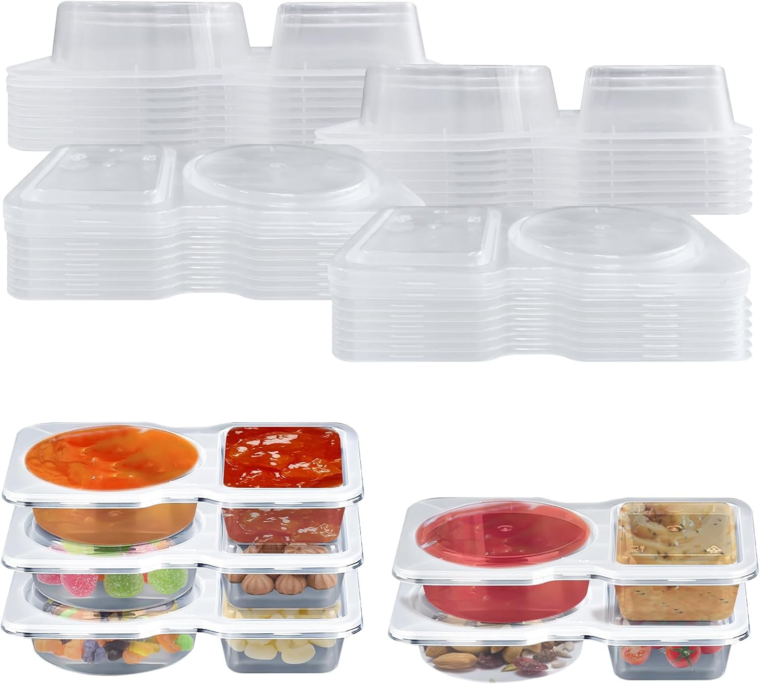 15 Pack Portable Double Compartment Condiment Container – 5.5x3.3 ...