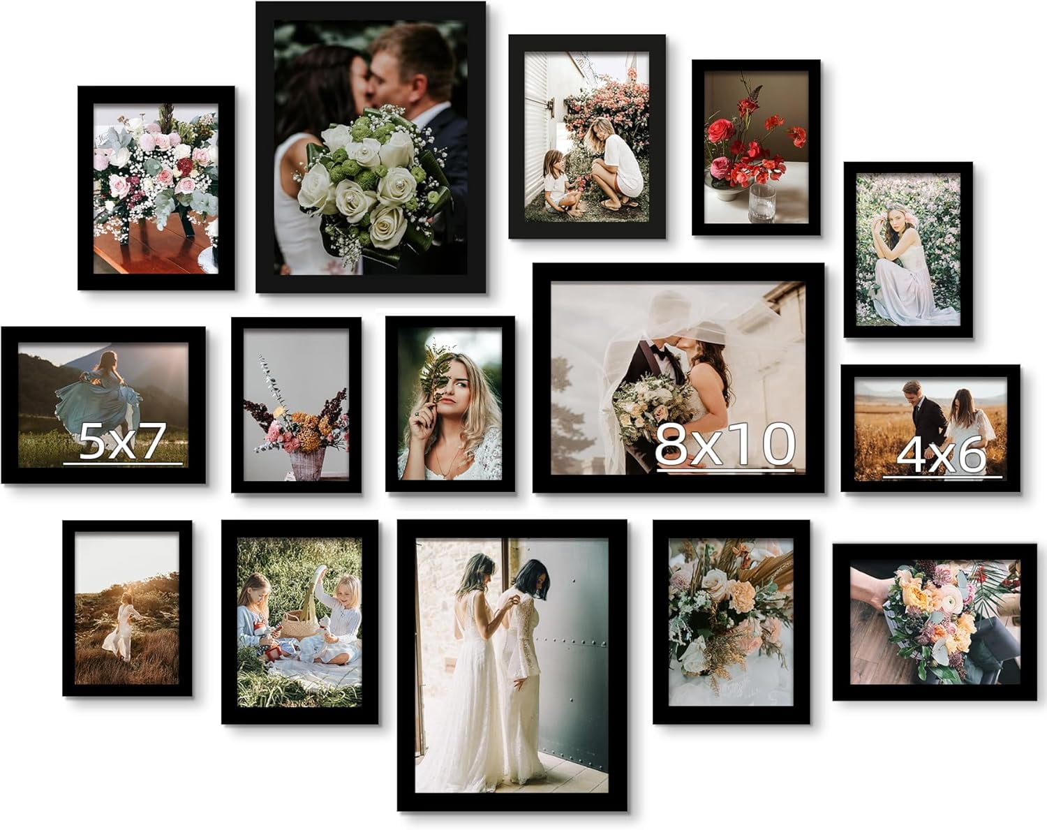15 Pack Real Glass Picture Frames Collage Wall Decor, Including 3pcs ...