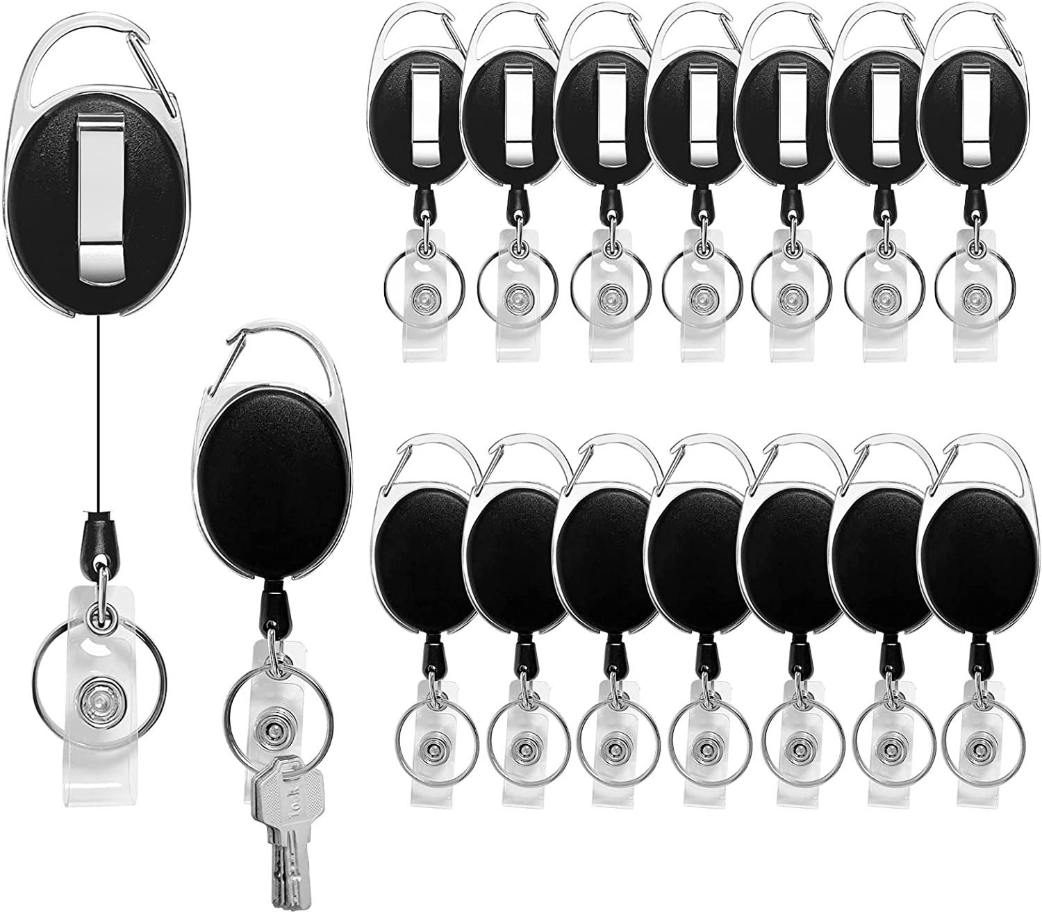 15 Pack Retractable Badge Holder with Carabiner Reel Clip, Retractable ...