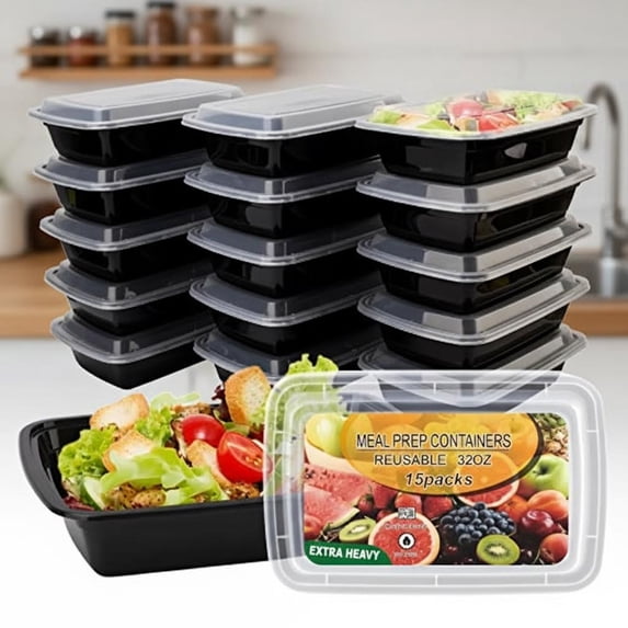 15-Pack Reusable 32oz Meal Prep Containers with Lids, Leakproof BPA ...