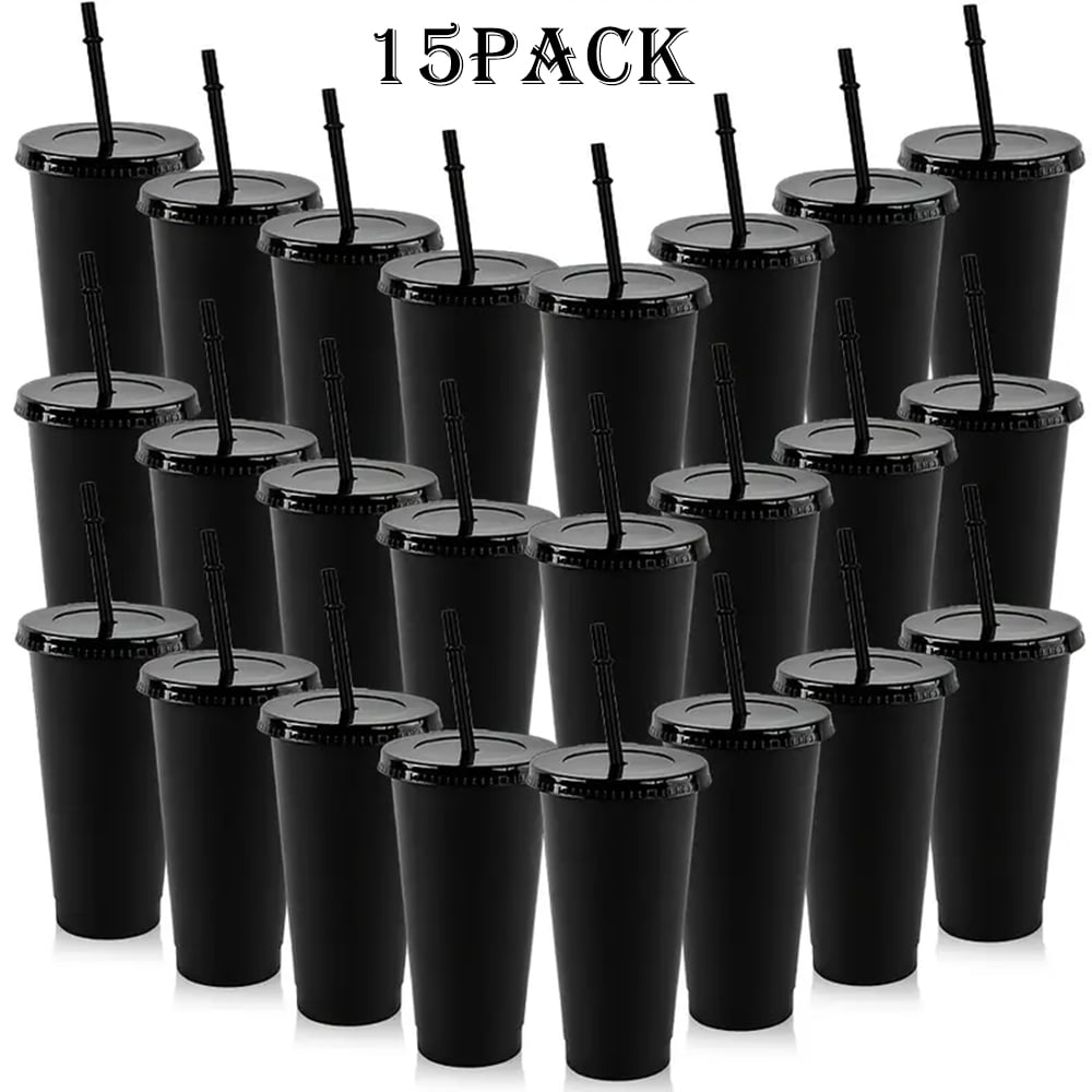 15 Pack Reusable Plastic Cups With Straws And Lids, 24oz Durable Cups ...