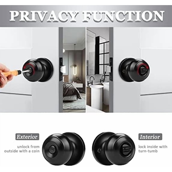 (15 Pack Round Privacy Door Knob (Thumb Turn Lock on The Inside ...