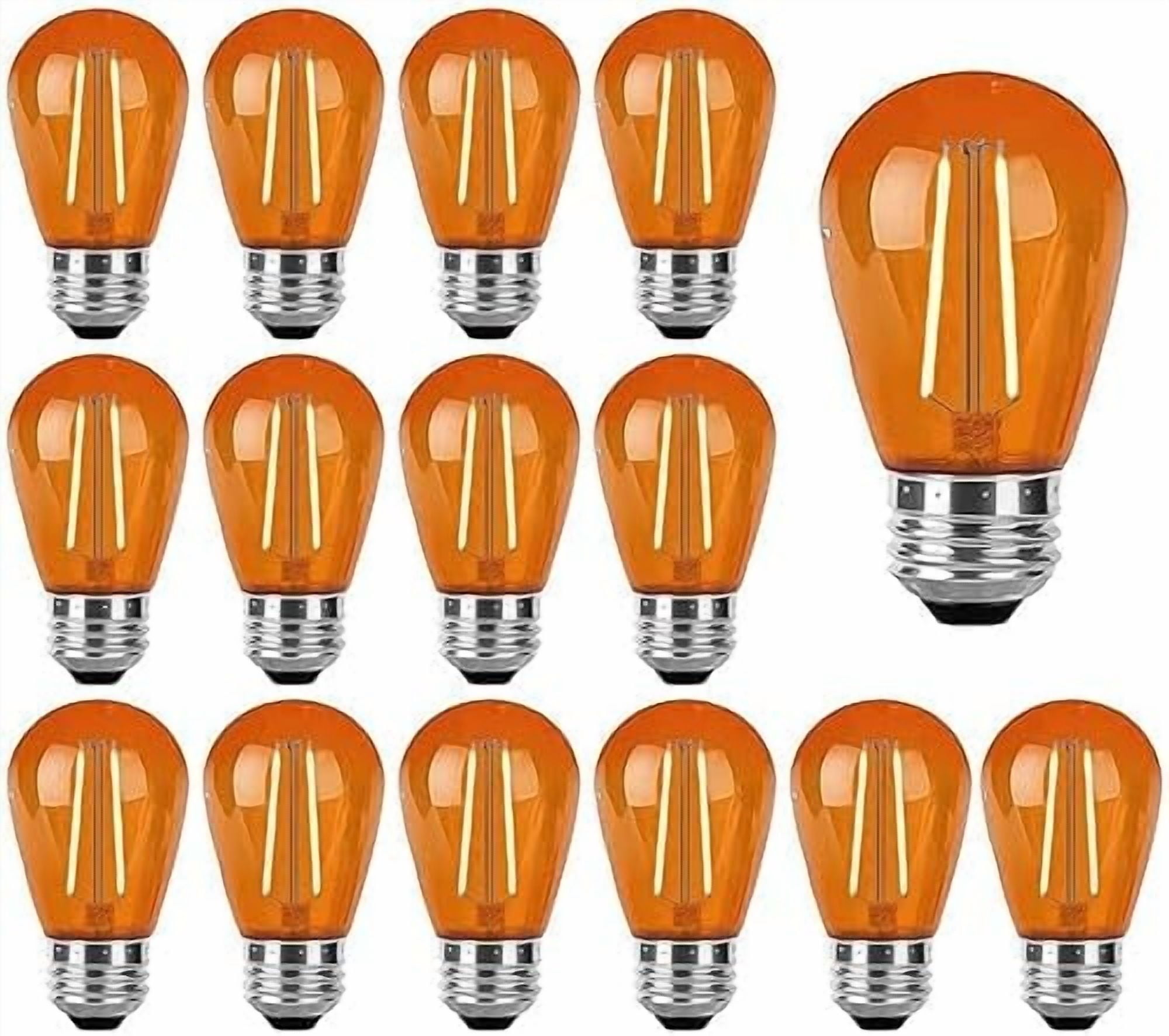 15 Pack S14 Orange LED Bulb - 2W Plastic Shatterproof E26 Base Night ...