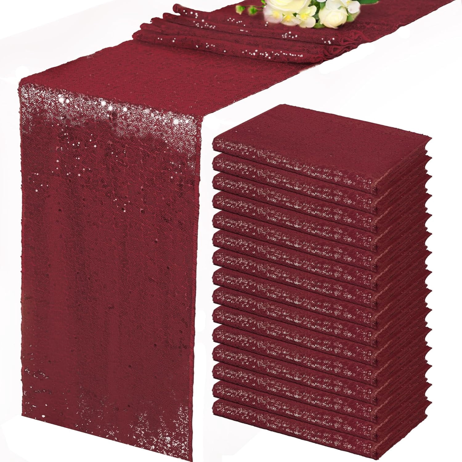 15 Pack Sequin Table Runner 12 X108Inch Burgundy Table Runner Metallic ...