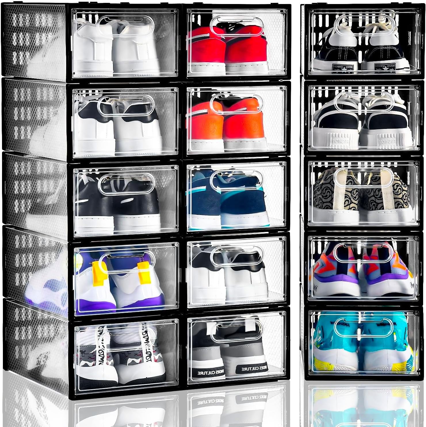 15 Pack Shoe Storage Boxes, Clear Plastic Stackable Shoe Organizer for ...