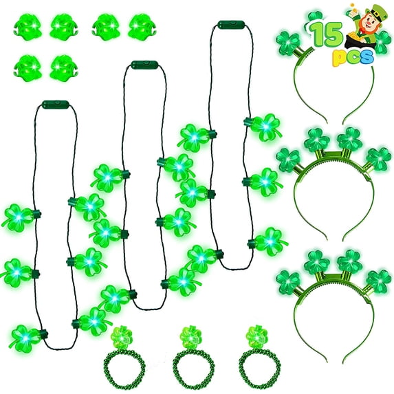 15 Pack St Patrick's Day Plastic Light Up LED Shamrock Necklace ...