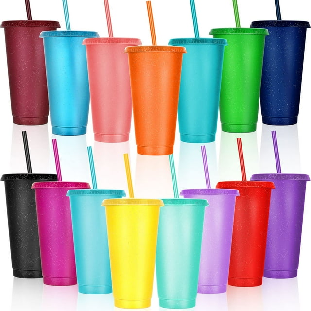 15 Pack Tumbler with Straw and Lid Bulk Water Bottle Iced Coffee Travel ...