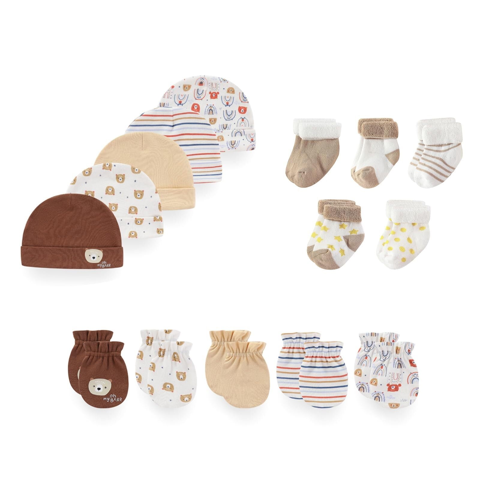 15 Pack Unisex New Born Boy Girls Hats Mittens Socks Sets Cotton Soft ...