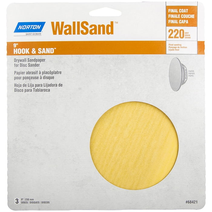 15-Pack of 9” Norton 68421 Yellow WallSand Hook & Sand Disc, 220 Grit ...