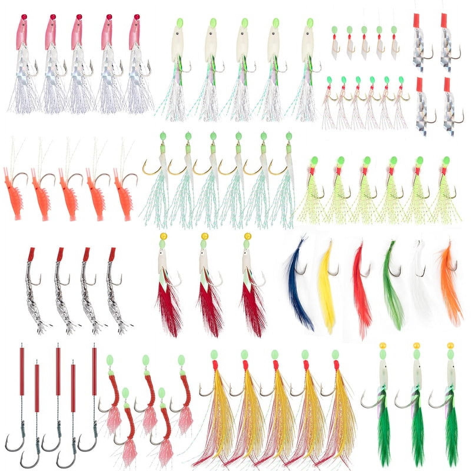15 Packs Mackerel Feathers Hooks Bass Cod Lure Rigs Sea Boat Fishing ...