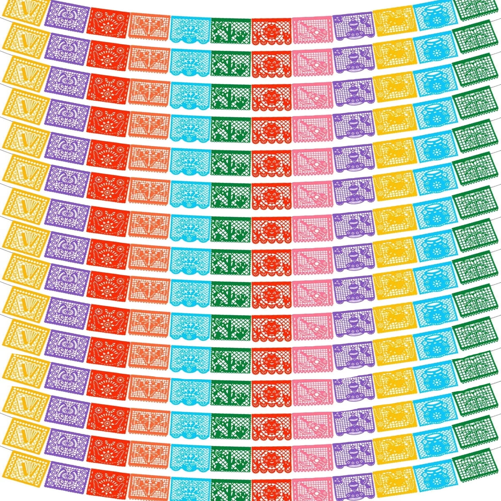 15 Packs Mexican Papel Picado Banners, 330FT (22FT x 15) for Fiesta ...